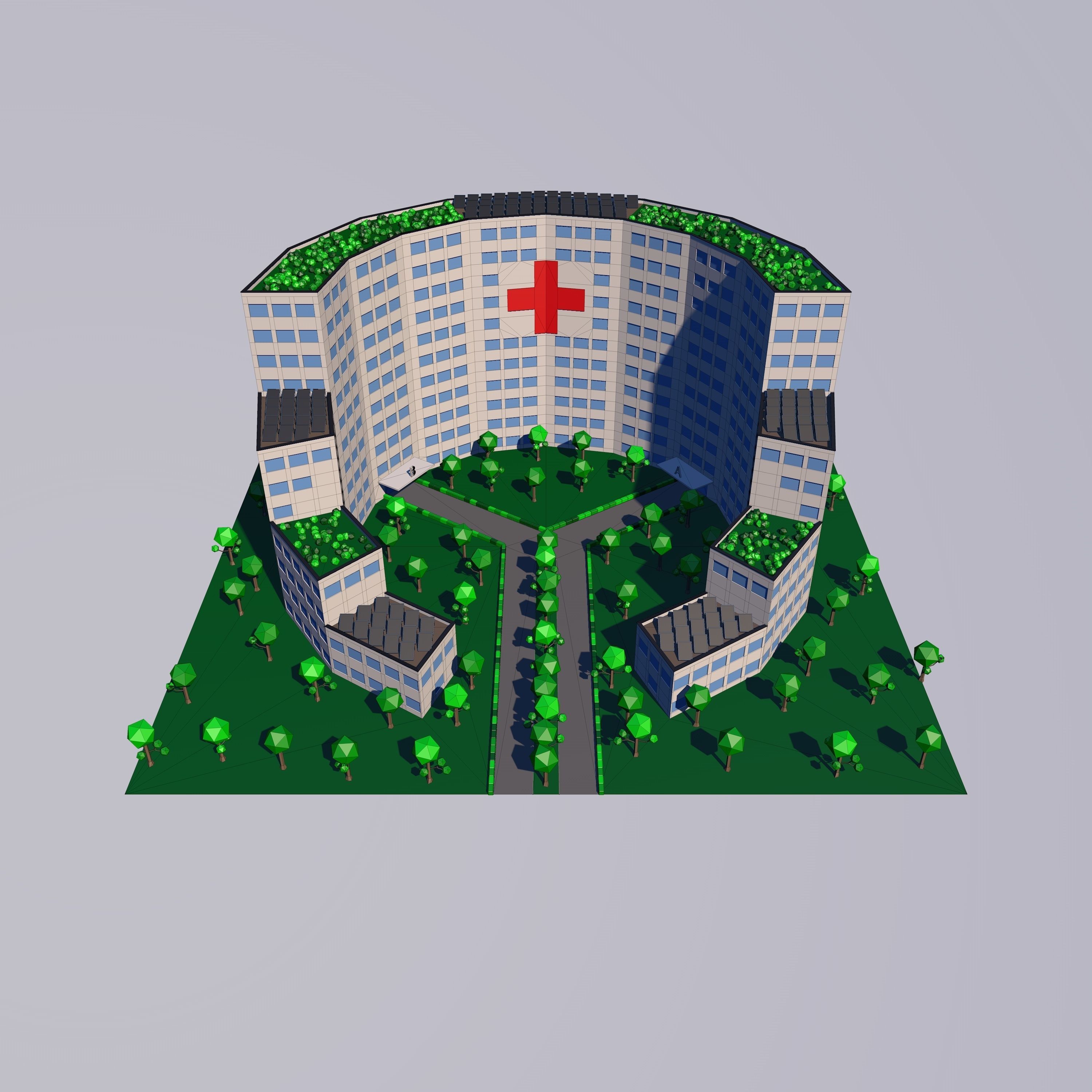 3D model hopital lowpoly hospital building with roof VR / AR / low-poly ...