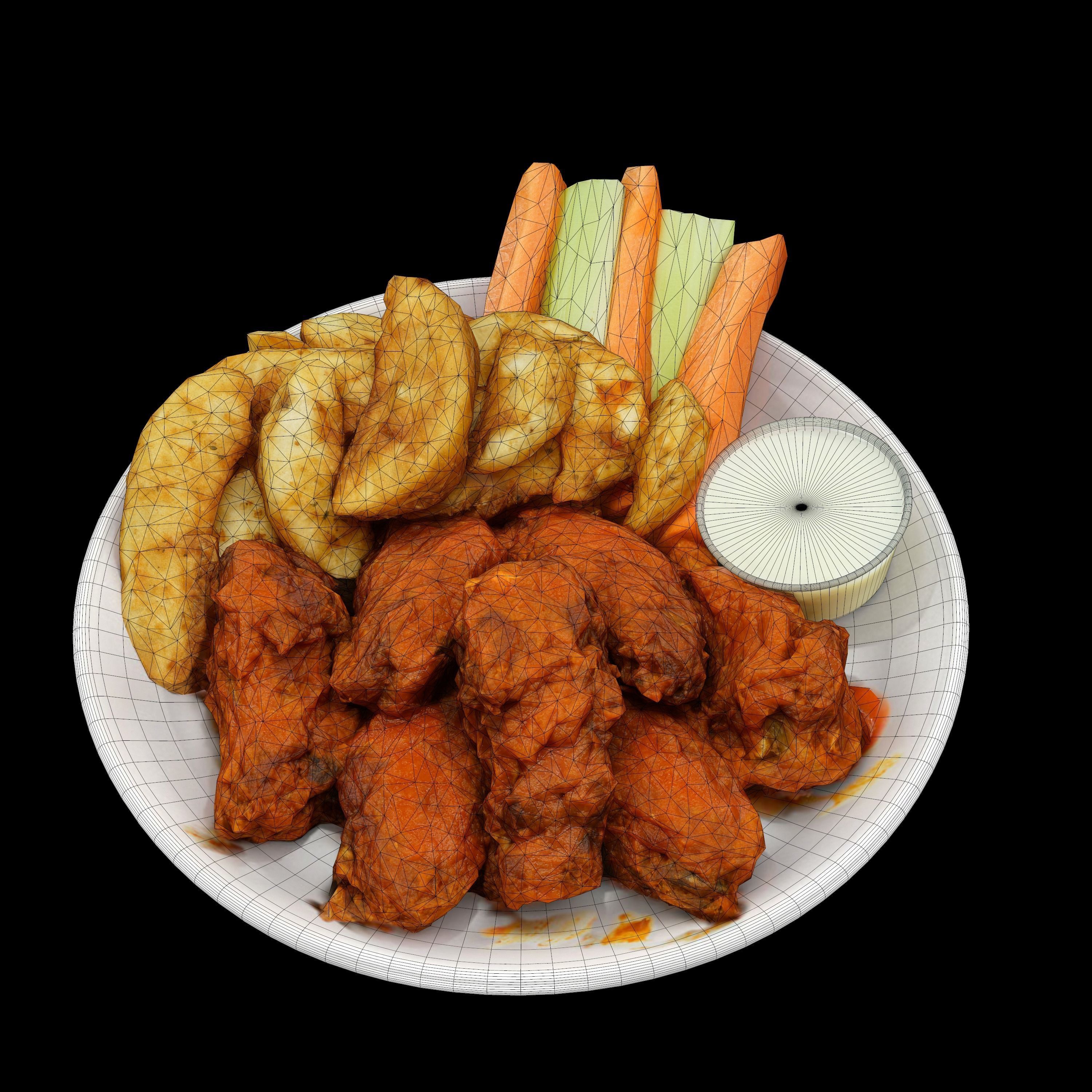 fried chicken with french fries Low-poly 3D low-poly