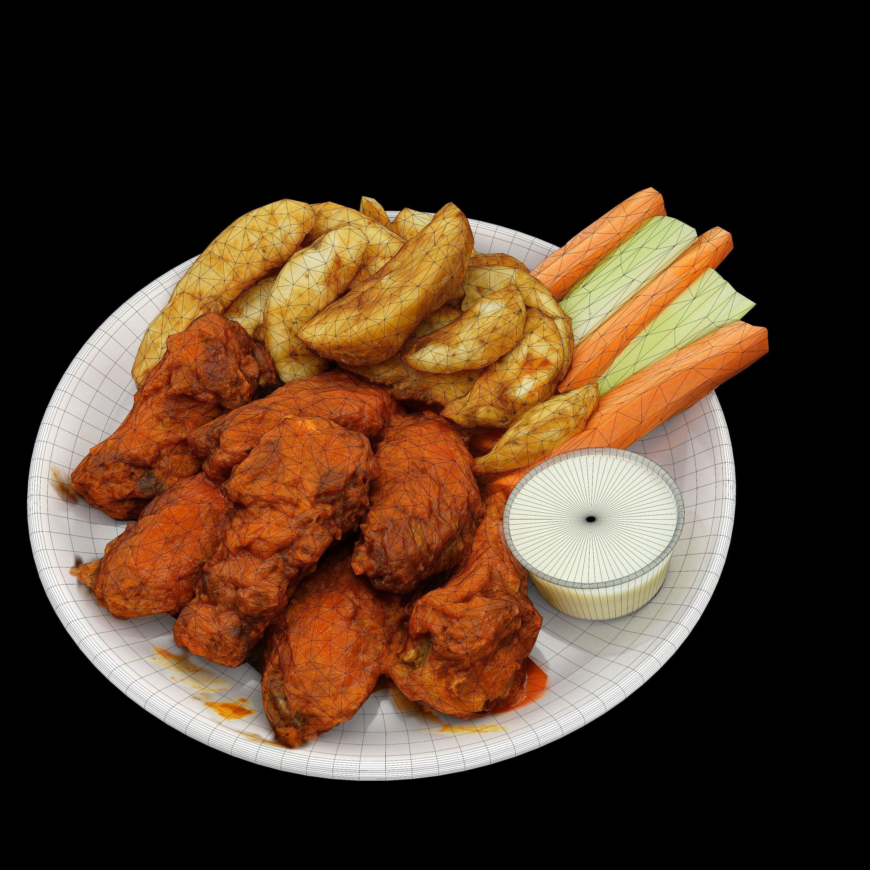 3D model fried chicken with french fries Low-poly 3D VR / AR / low-poly ...