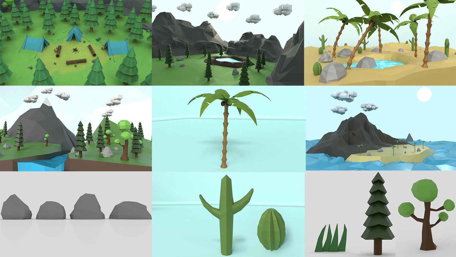 3D Model Collection Cartoon Outdoor Environment Set VR / AR / low-poly ...