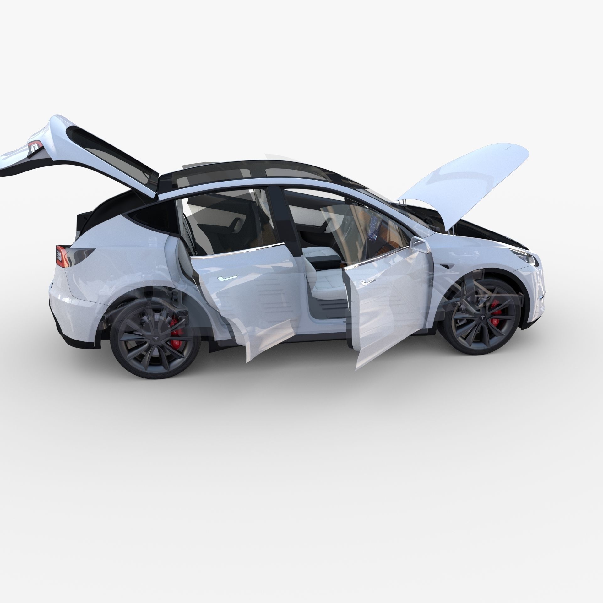 Tesla Model Y RWD White with interior and chassis 3D model | CGTrader