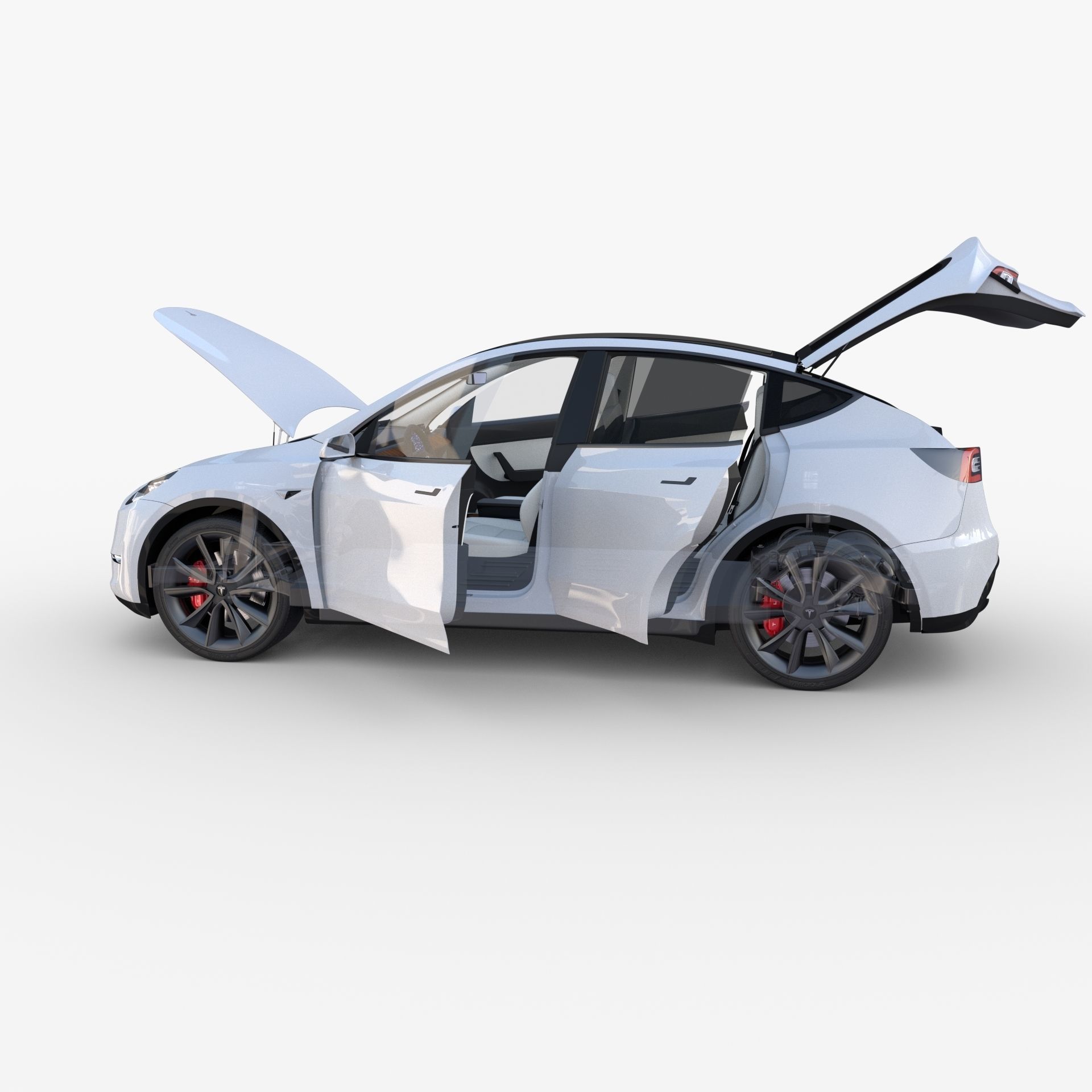 Tesla Model Y RWD White with interior and chassis 3D model | CGTrader