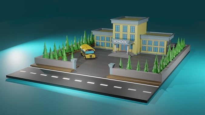 3D model 3D School Model Low Poly bus VR / AR / low-poly | CGTrader