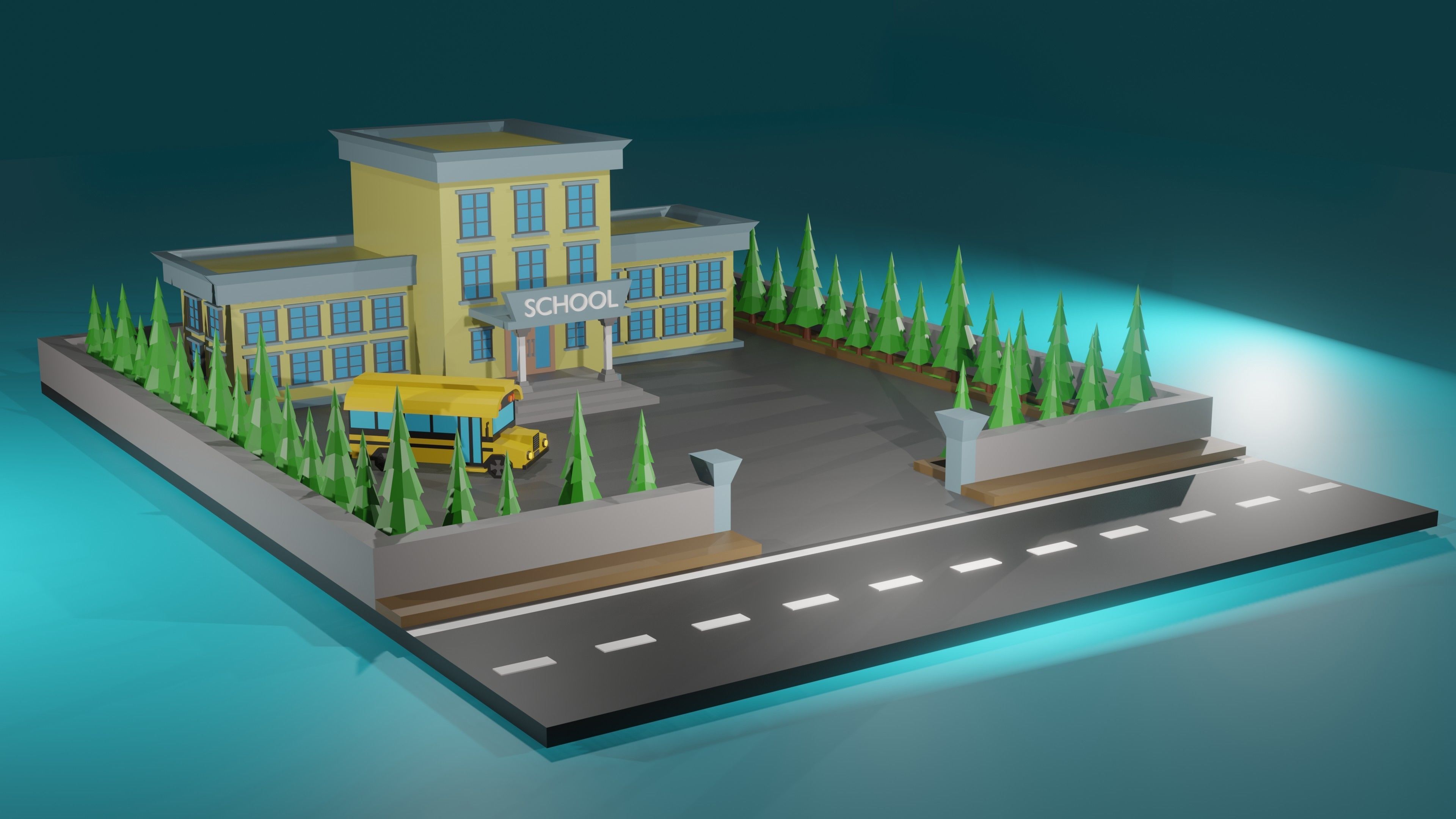 3D model 3D School Model Low Poly bus VR / AR / low-poly | CGTrader