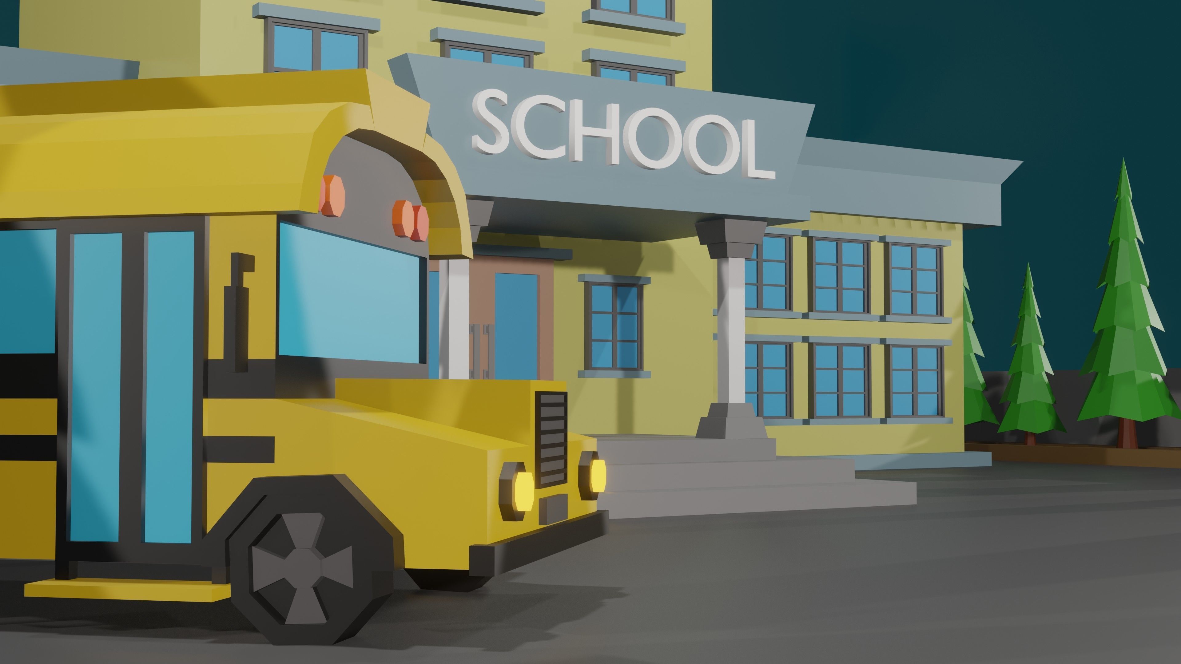 3D model 3D School Model Low Poly VR / AR / low-poly | CGTrader