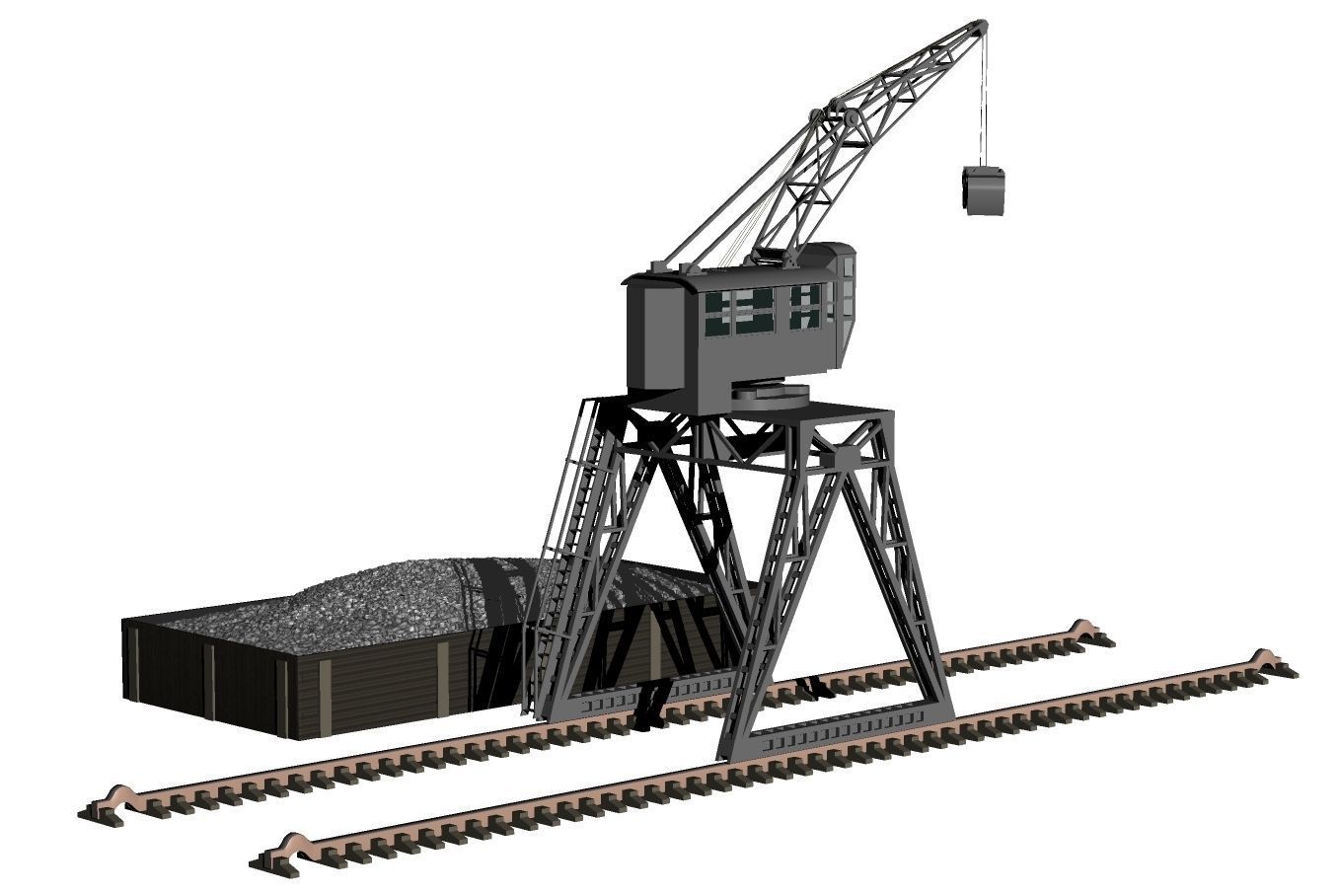 Jib Crane and 4Freight Car set 3D model | CGTrader