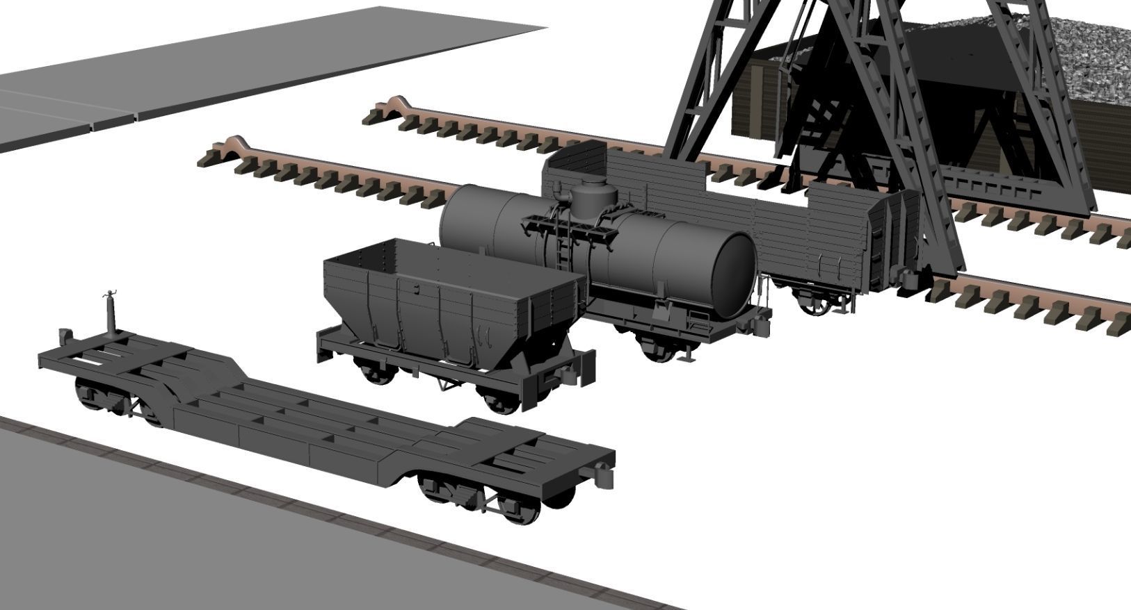 Jib Crane and 4Freight Car set 3D model | CGTrader