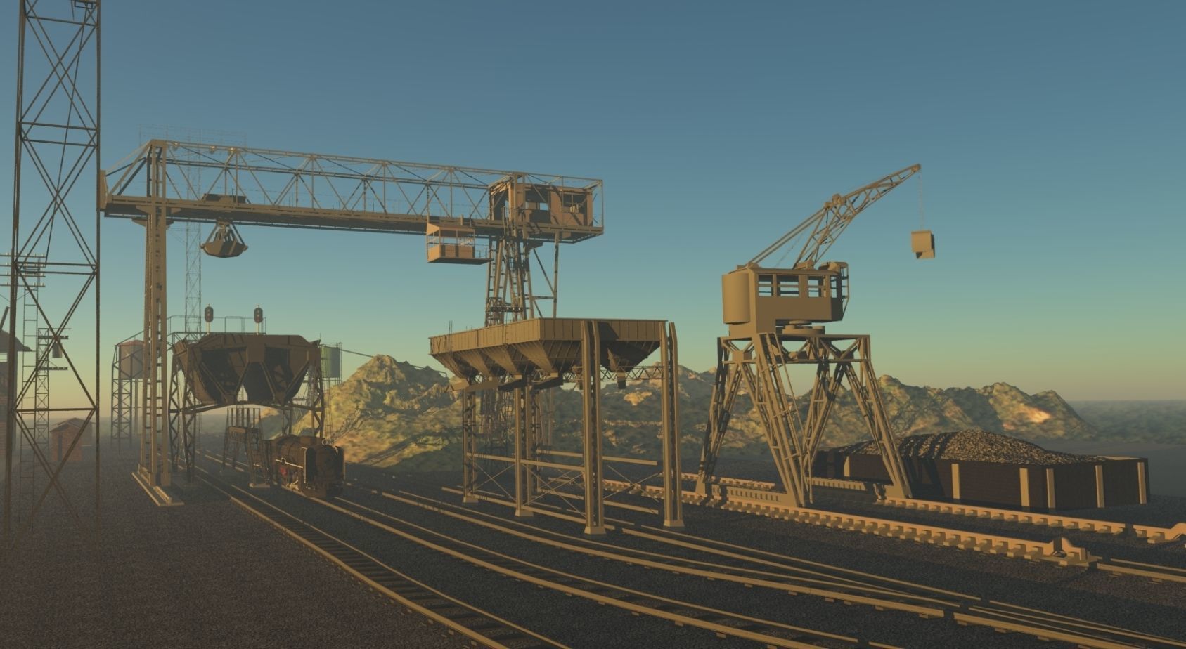 Jib Crane and 4Freight Car set 3D model | CGTrader