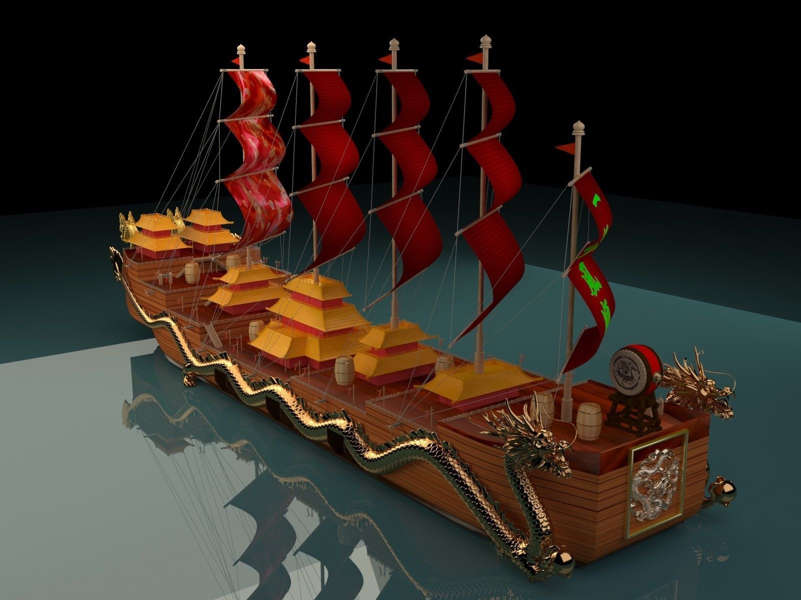 Chinese dragon boat 3D model | CGTrader