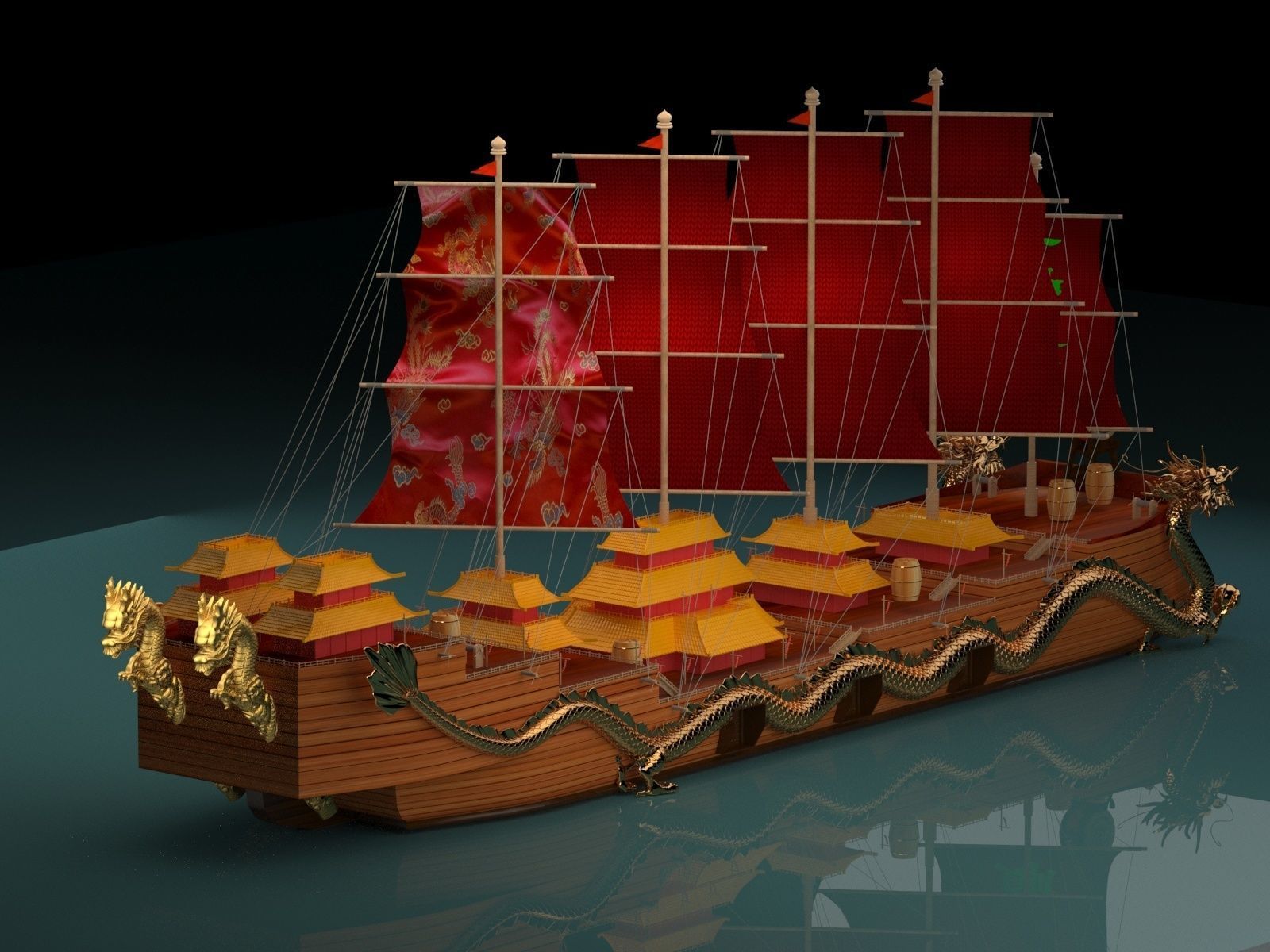 Chinese dragon boat 3D model | CGTrader