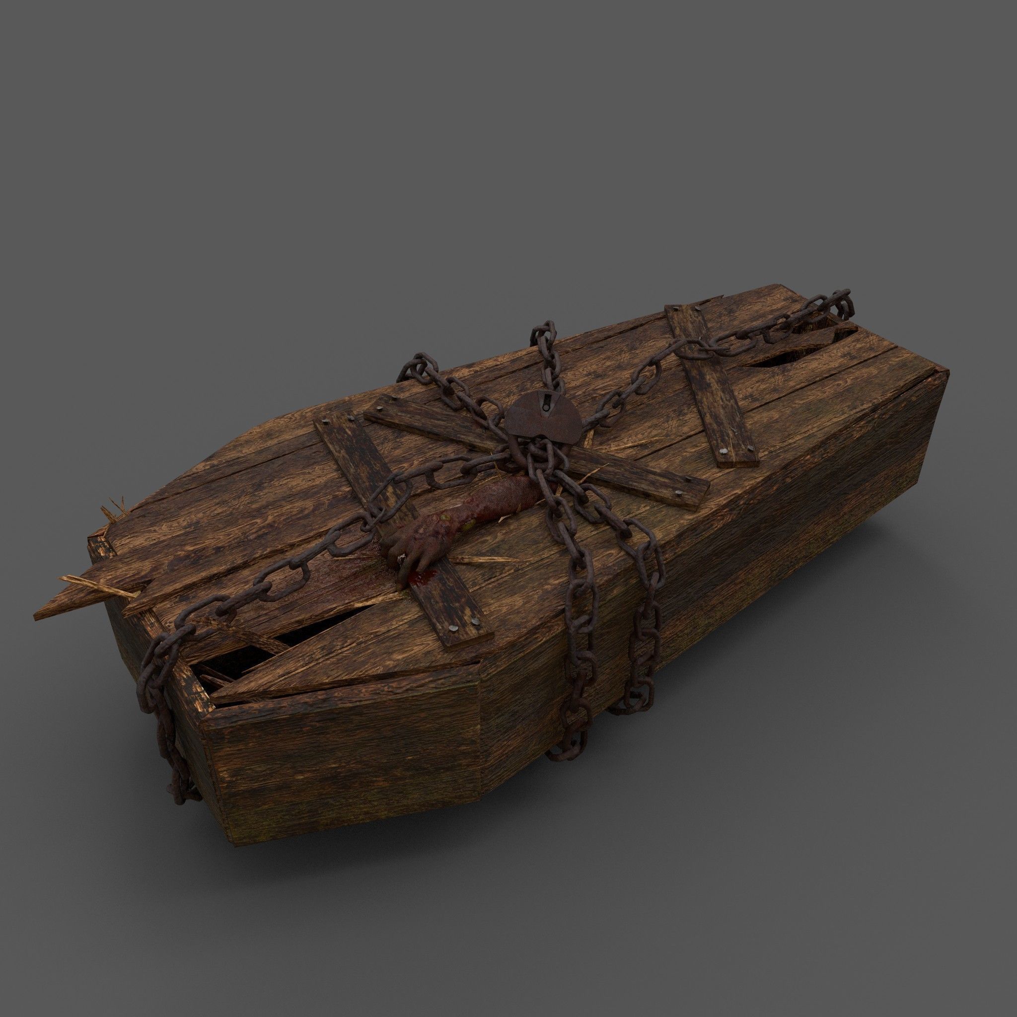 3D model Wooden Coffin With Hand VR / AR / low-poly rigged | CGTrader