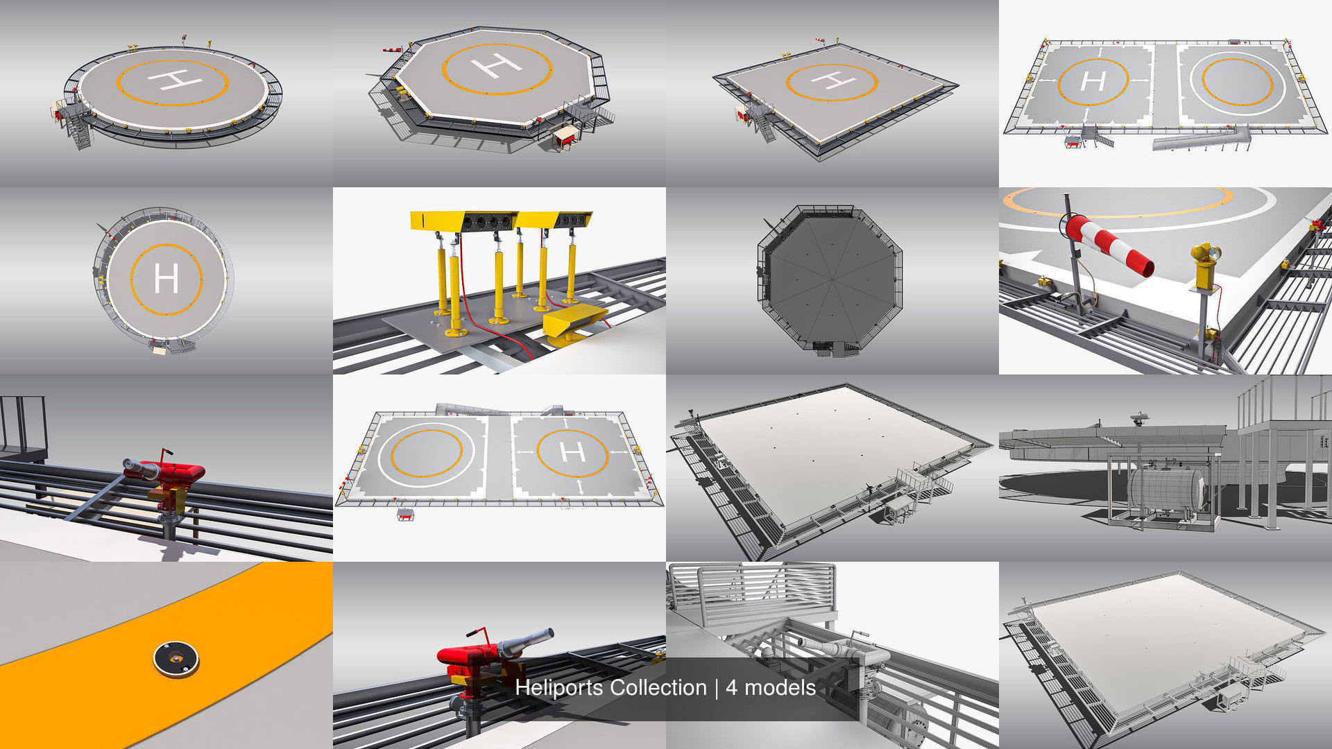 Heliports Collection helicopter landing pad | CGTrader