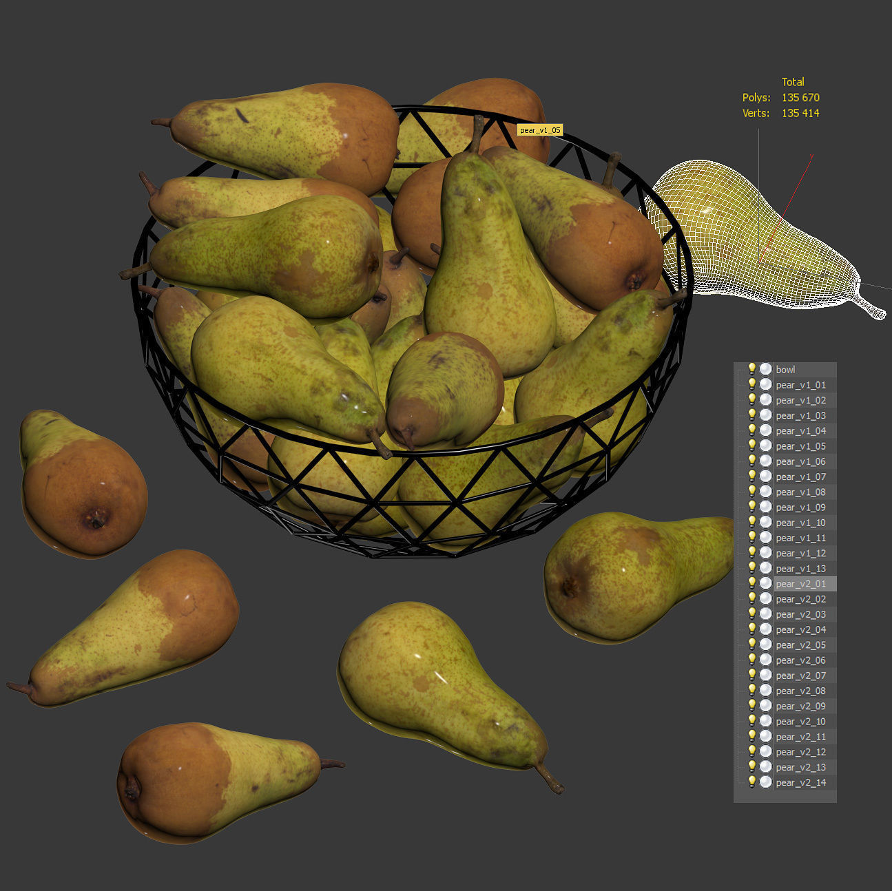 Pears set 3D model | CGTrader