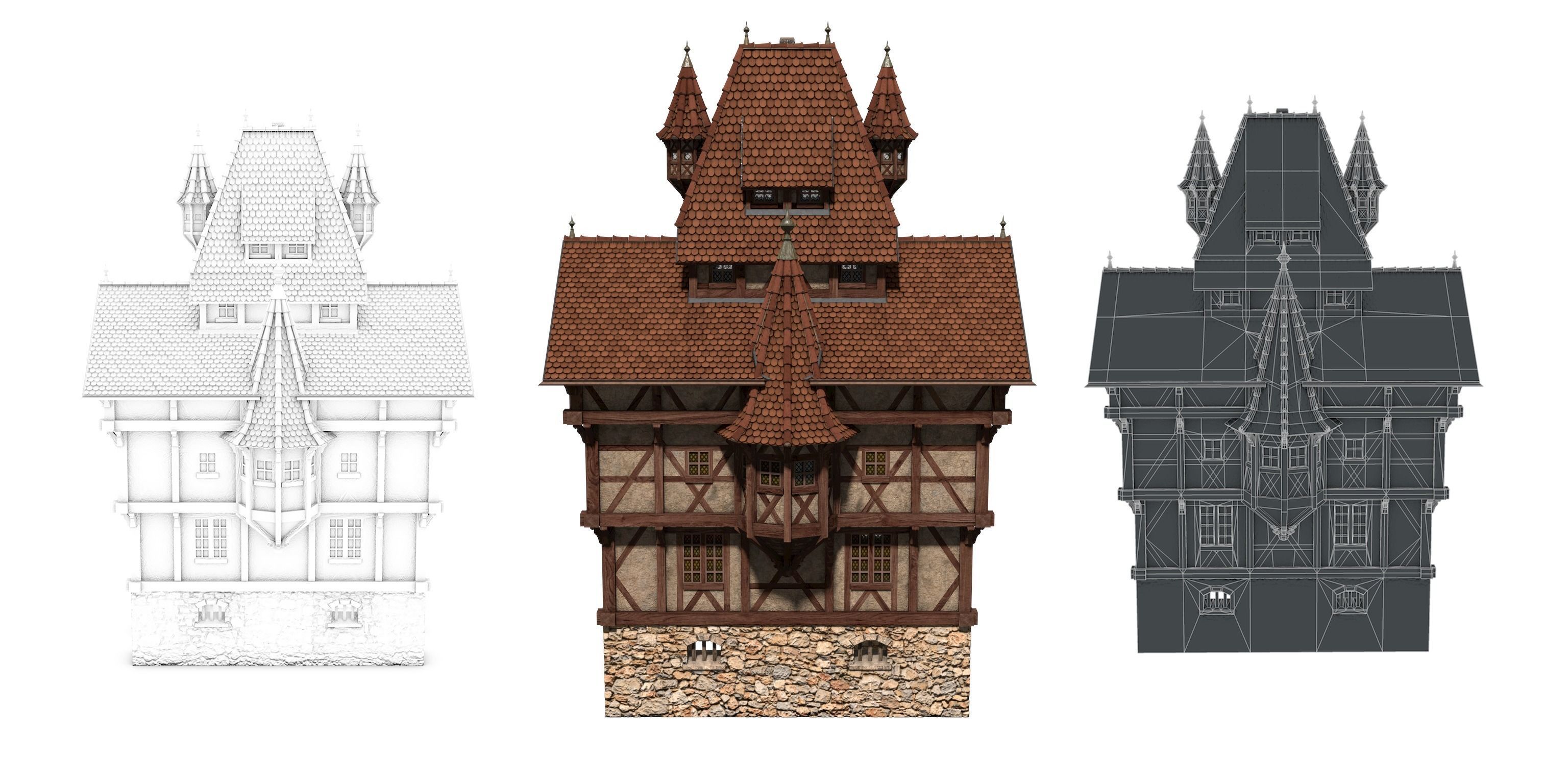 3D model Half-timbered house from the 17th CENTURY VR / AR / low-poly ...