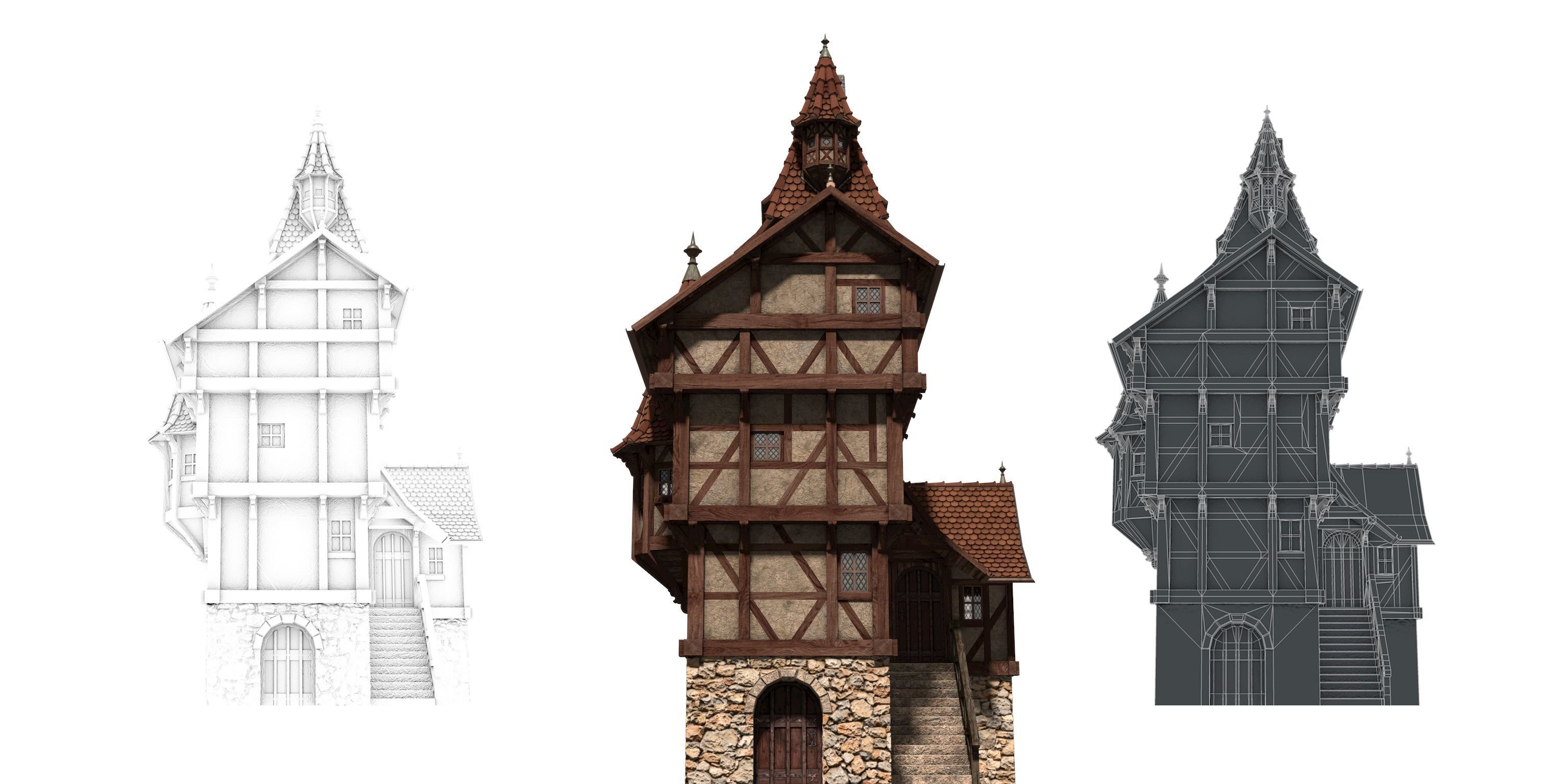 3D model Half-timbered house from the 17th CENTURY VR / AR / low-poly ...