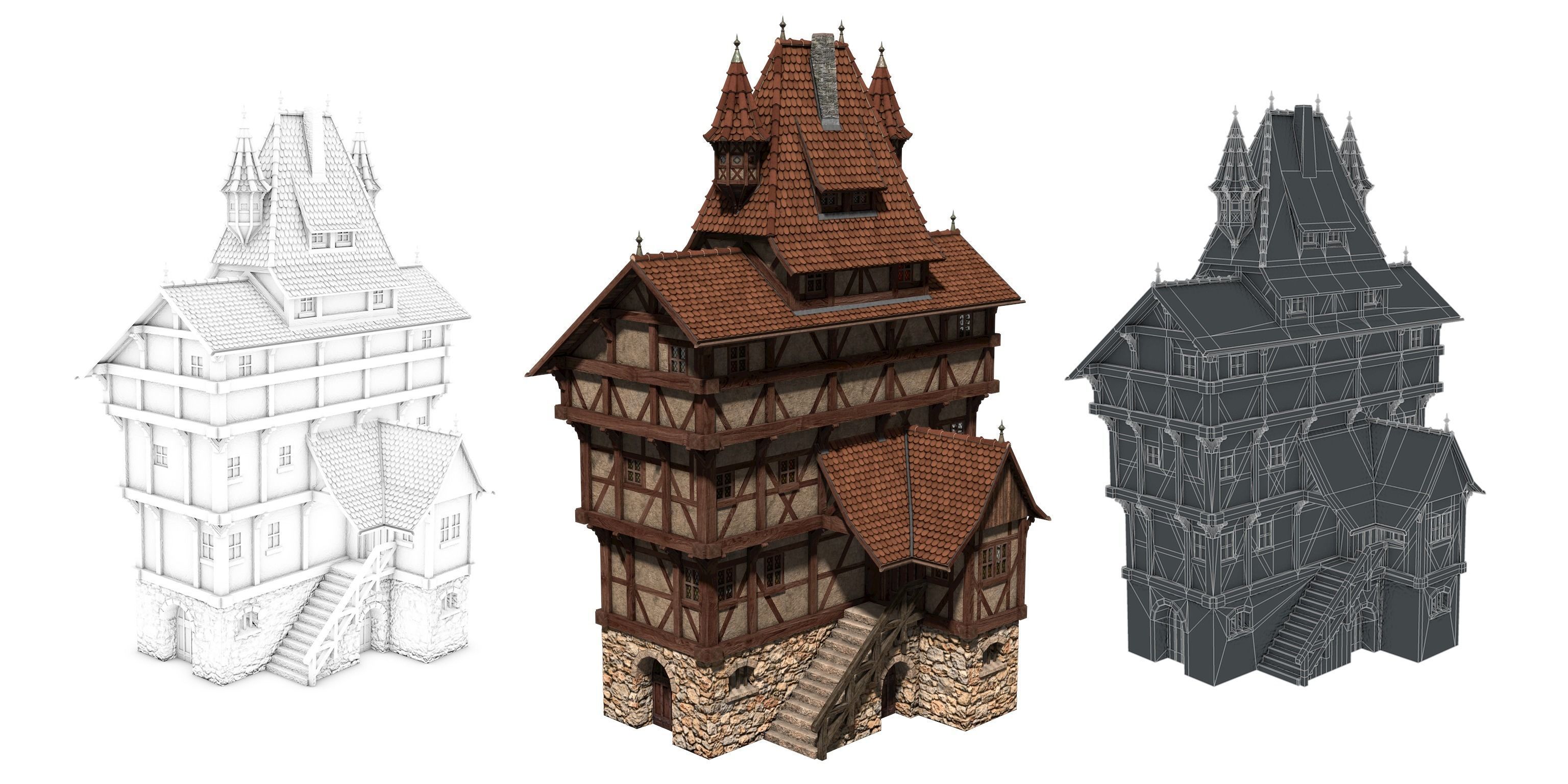 3D model Half-timbered house from the 17th CENTURY VR / AR / low-poly ...