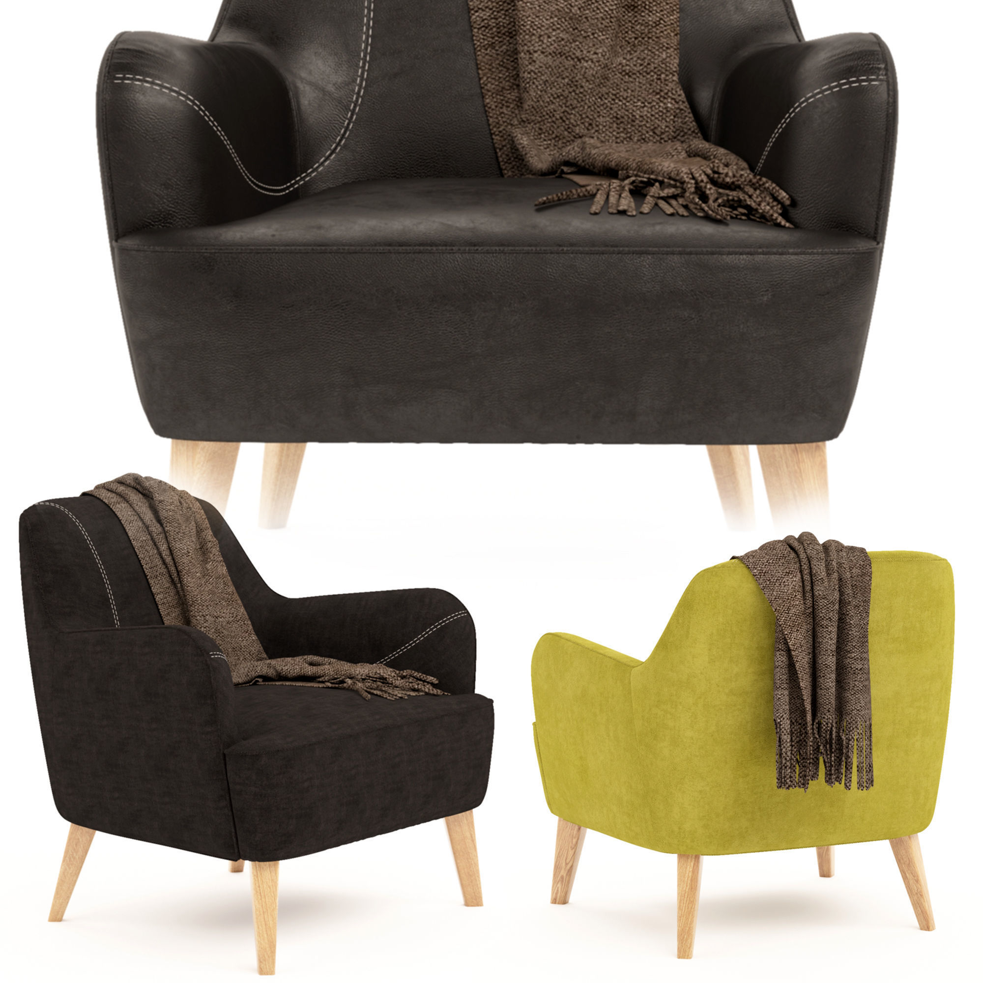 Lysandre Armchair with throw blanket 3D model | CGTrader