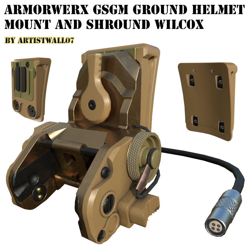 3D model Armorwerx GSGM Night Vision Helmet Mount and shroud Wilcox PBR ...