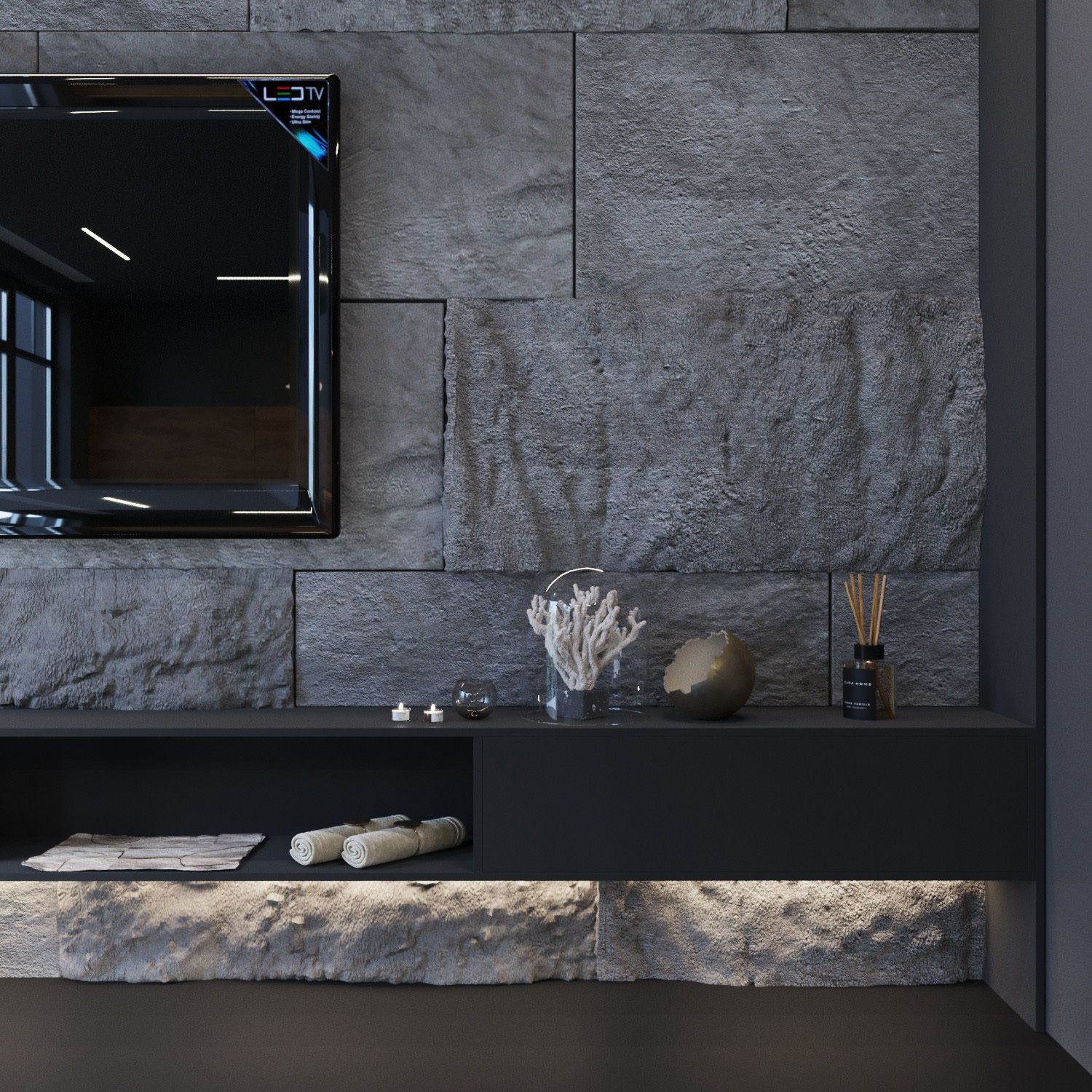 3D model TV stone wall VR / AR / low-poly | CGTrader