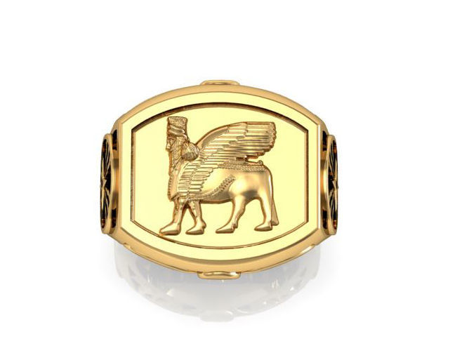 Assyrian lion men ring 3D model 3D printable | CGTrader