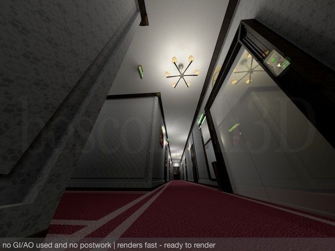 Fancy Hotel Corridor Ready to Render 3D Model 3DS FBX C4D DAE ...