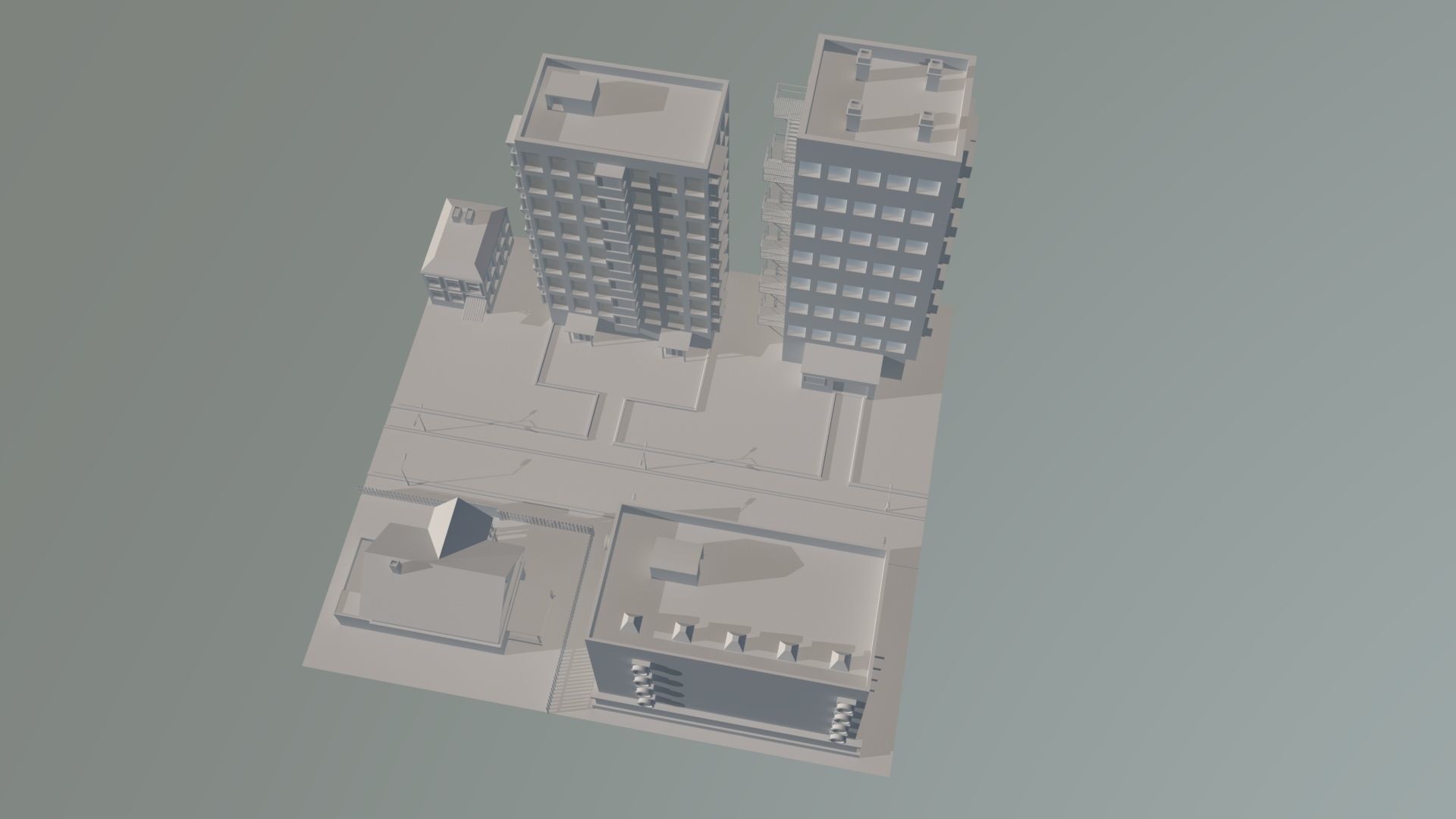 3D model small city block VR / AR / low-poly | CGTrader