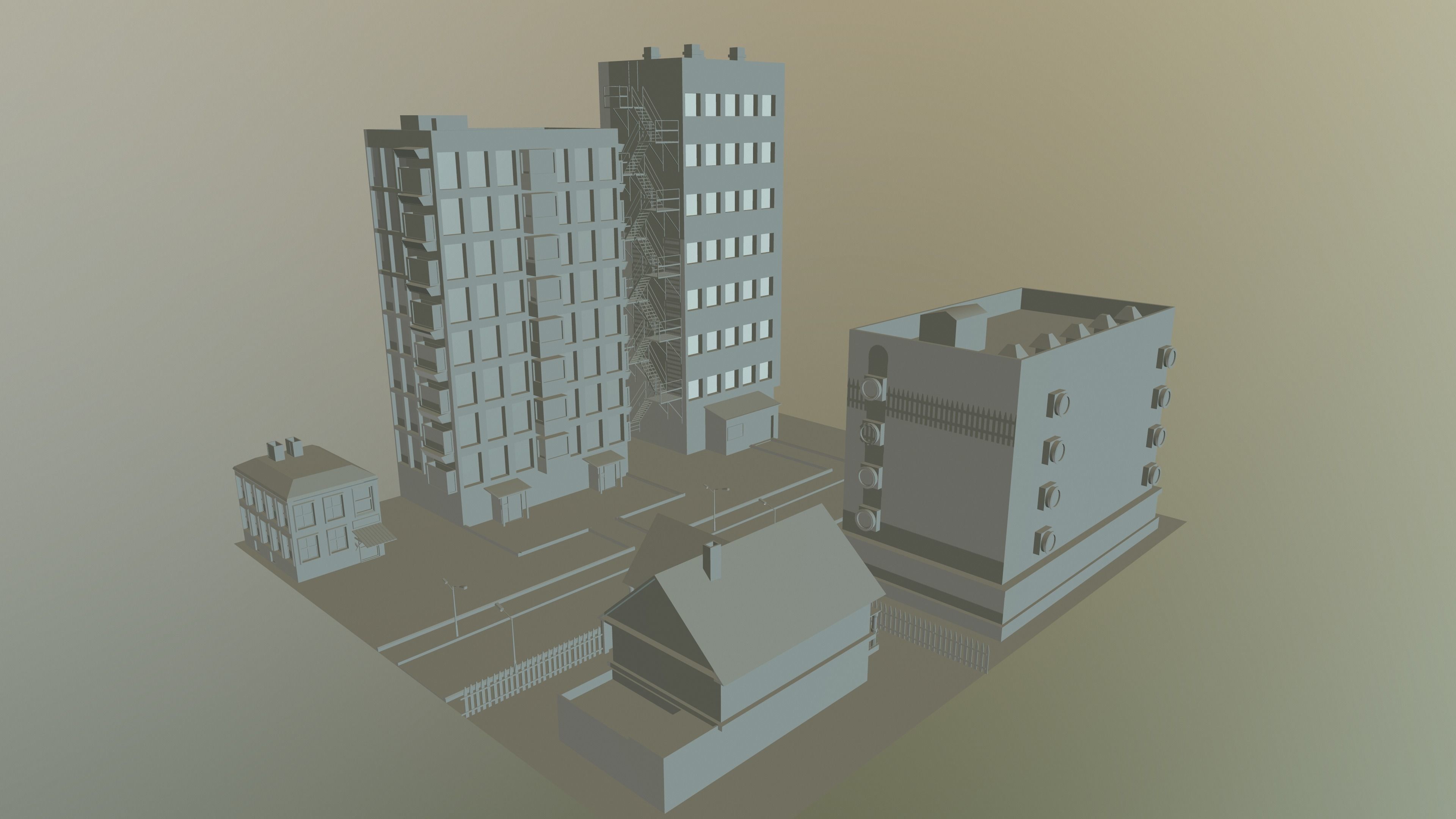 3D model small city block VR / AR / low-poly | CGTrader