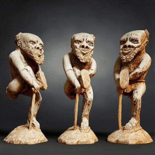 3D model Primitive Statue Wooden Man leaning on stick VR / AR / low ...