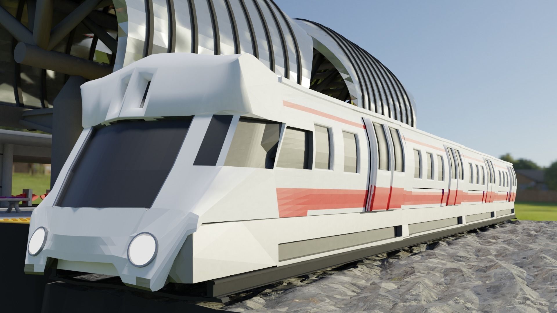 Low Poly Train Station with Train 3D model | CGTrader