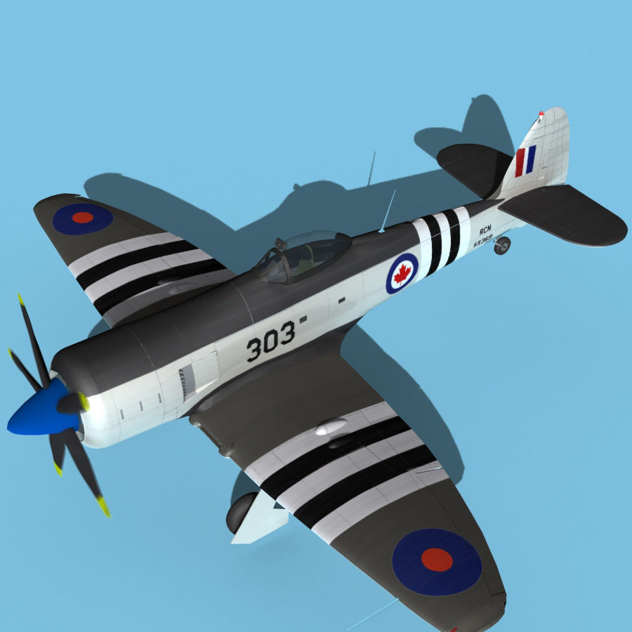 Hawker Sea Fury V14 RCAF 3D model animated rigged | CGTrader