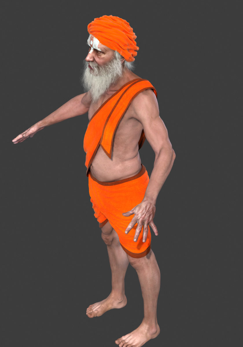 Hermit man in orange turban 3D model | CGTrader