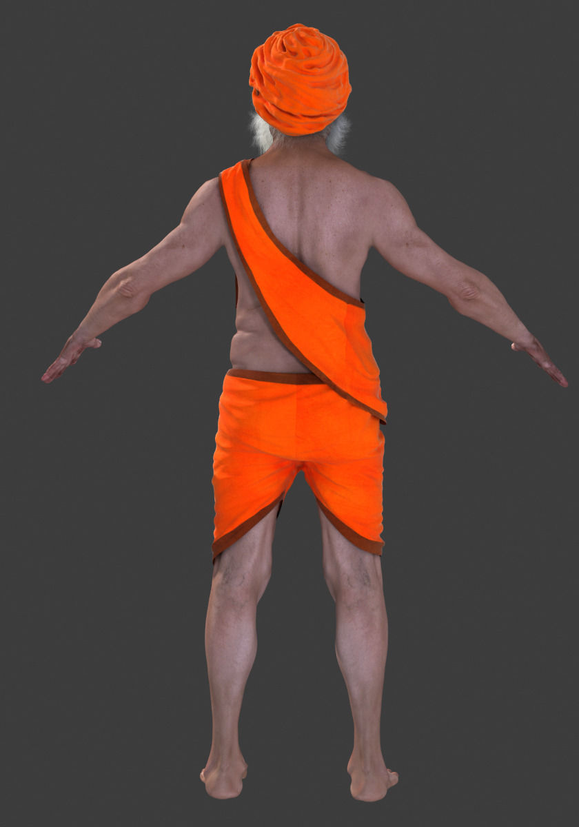 Hermit man in orange turban 3D model | CGTrader