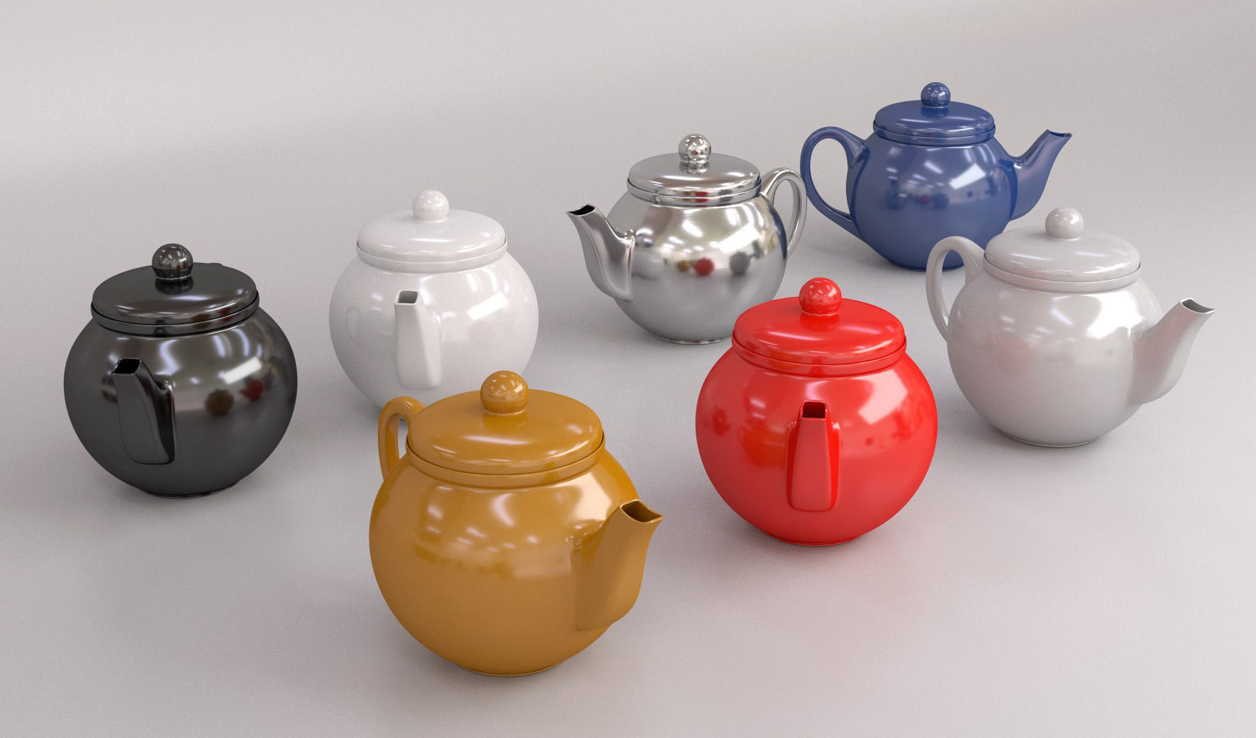 Colorful Teapot Set 3D Model OBJ 3DS FBX DAE - CGTrader.com
