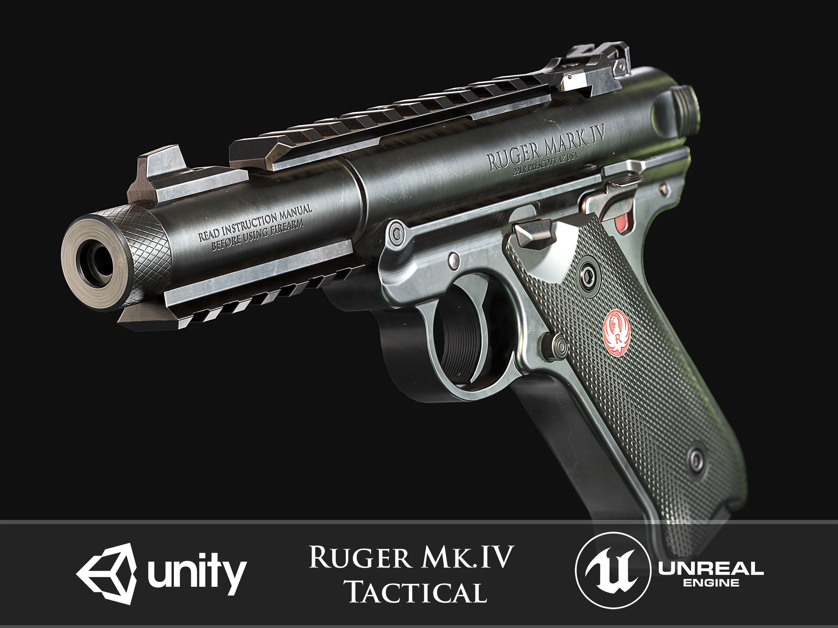 3D model Ruger mark 4 tactical - Model and Textures Low-poly 3D model ...