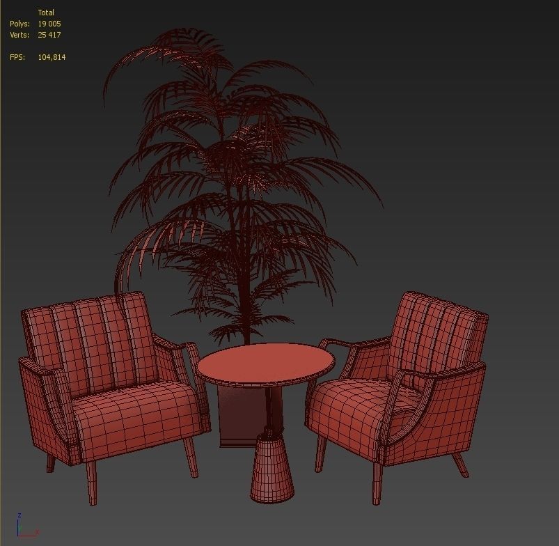 3D model Horta Fauteuil Armchairs and golden palm VR / AR / low-poly ...