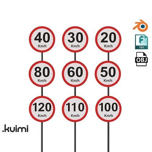 3D model Road Sign - Speed Limit Pack - km h - 002 VR / AR / low-poly ...