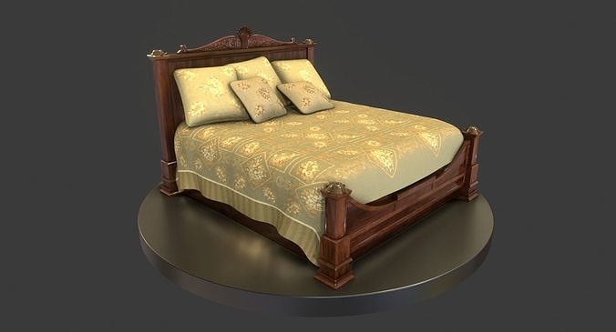 3D model Vintage Wooden Bed VR / AR / low-poly | CGTrader