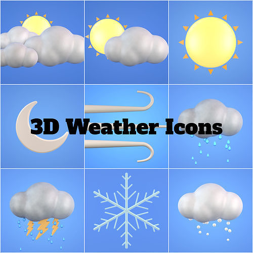 3D Model Collection 3D Weather Icons VR / AR / low-poly | CGTrader