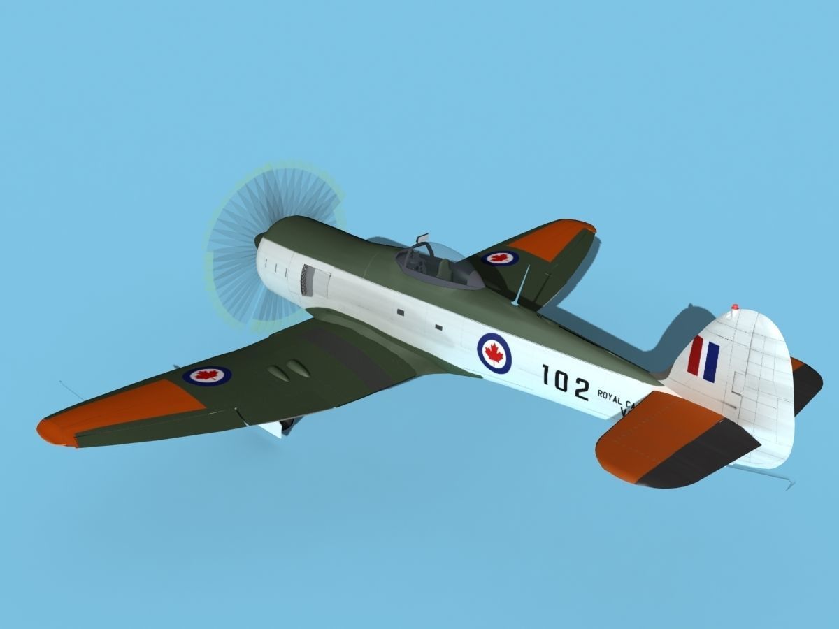 Hawker Sea Fury V15 RCAF 3D model animated rigged | CGTrader