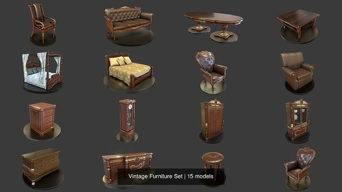 3D Model Collection Vintage Furniture Set VR / AR / low-poly | CGTrader