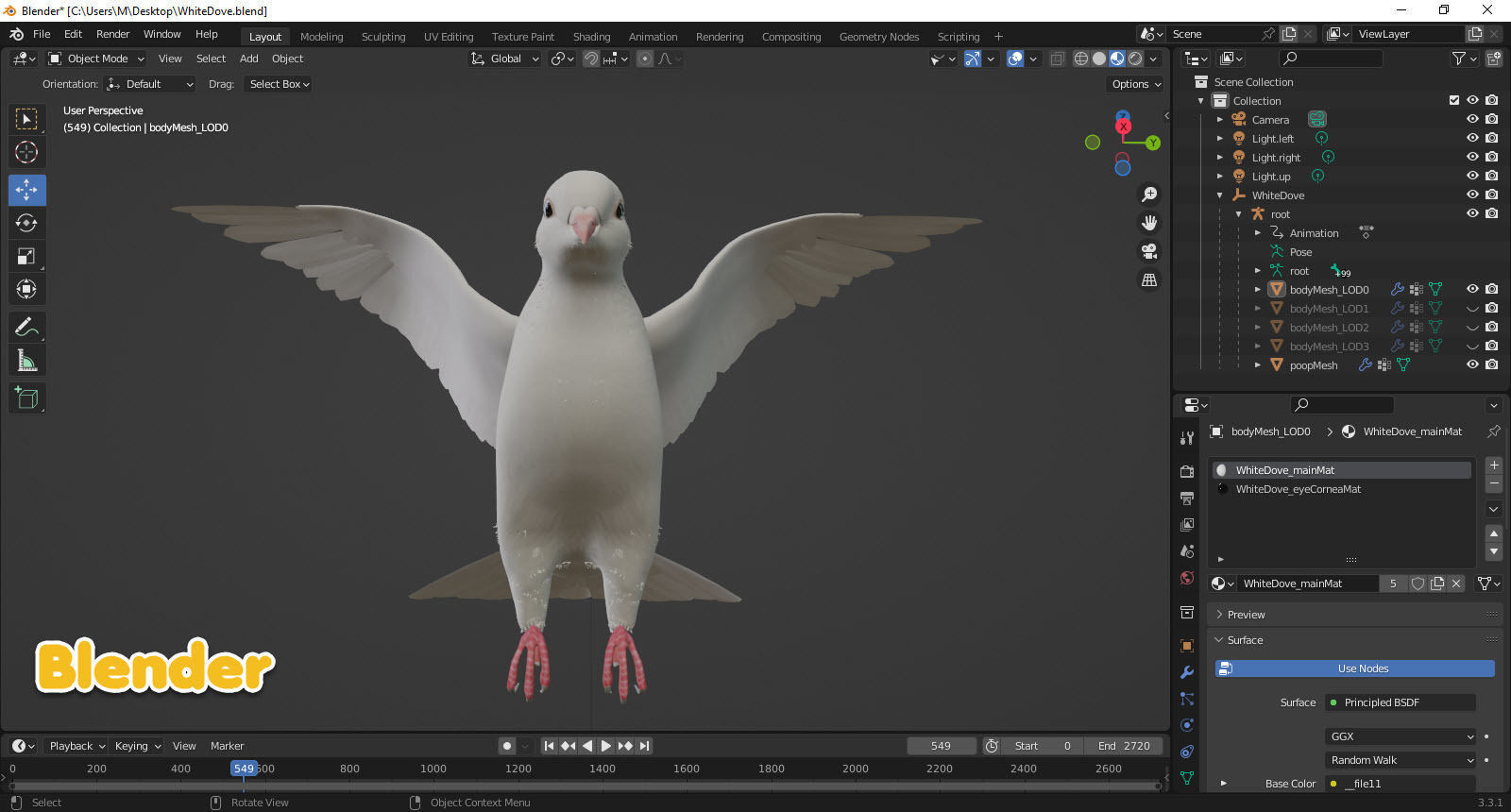 3D model Realistic Animated White Dove Low-poly VR / AR / low-poly ...