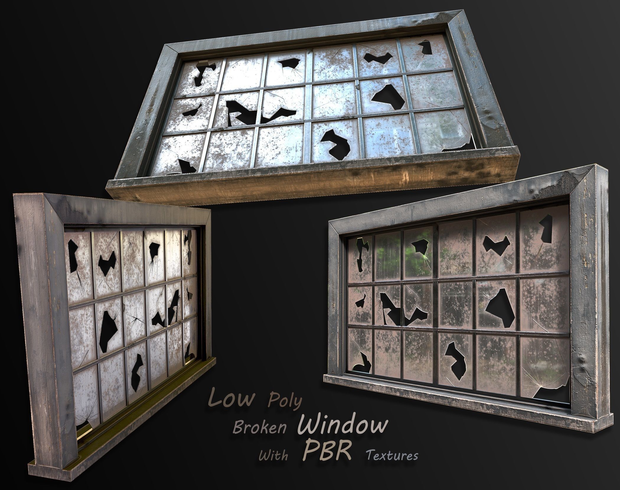 3D model broken window - modular VR / AR / low-poly | CGTrader