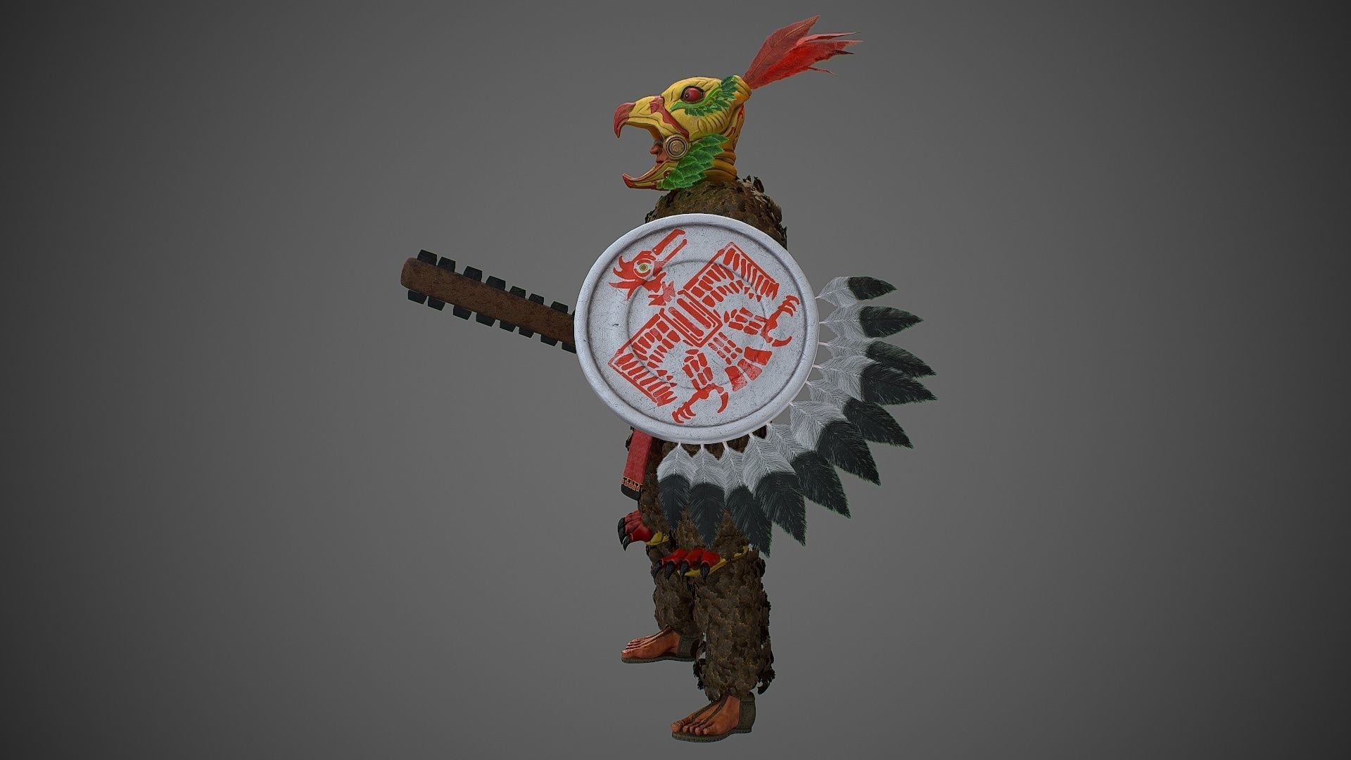 3D model Ancient Aztec warrior character VR / AR / low-poly rigged ...