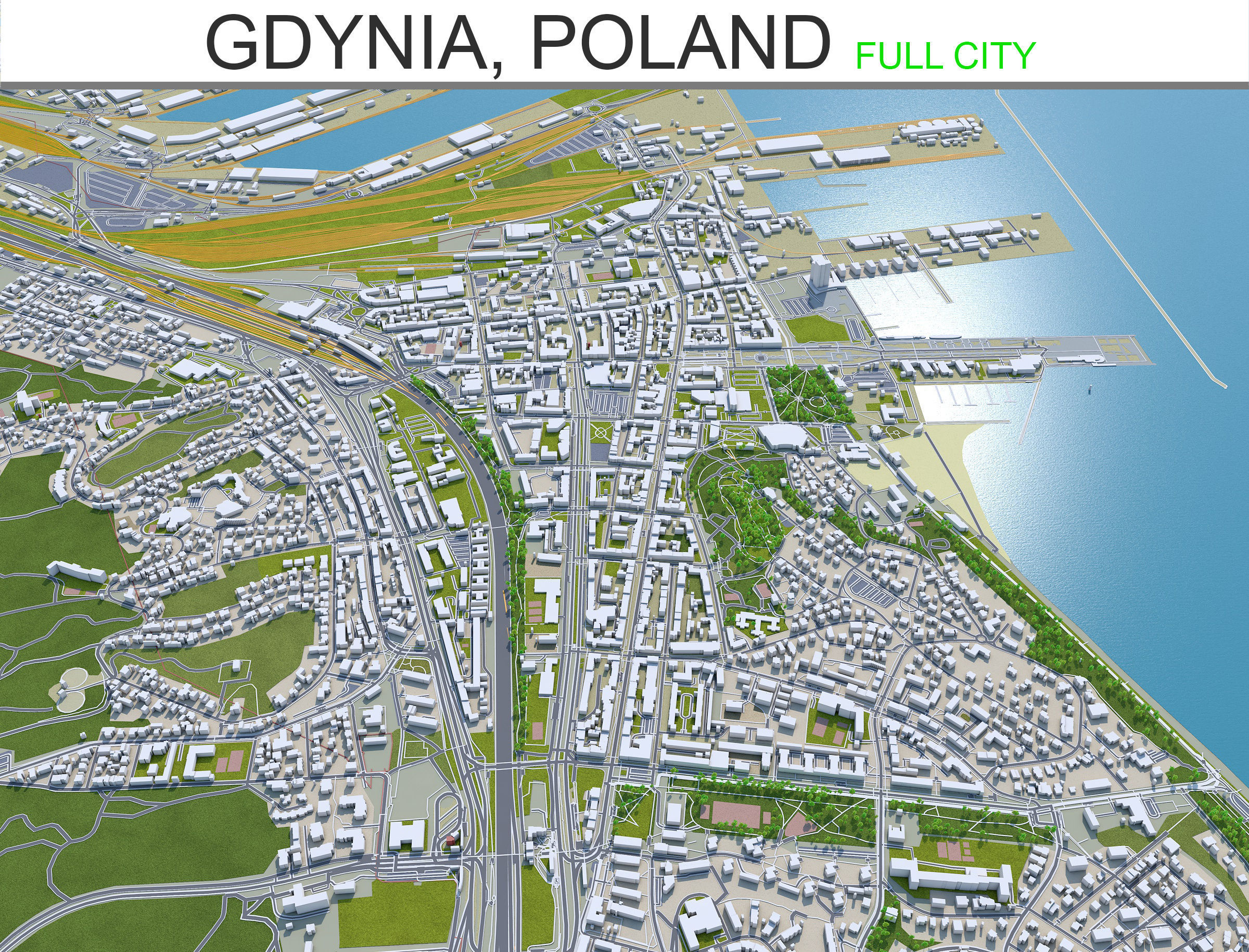 3D model Gdynia City in Poland 40km VR / AR / low-poly | CGTrader