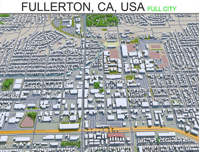 3D model Fullerton City in California USA 20km VR / AR / low-poly ...
