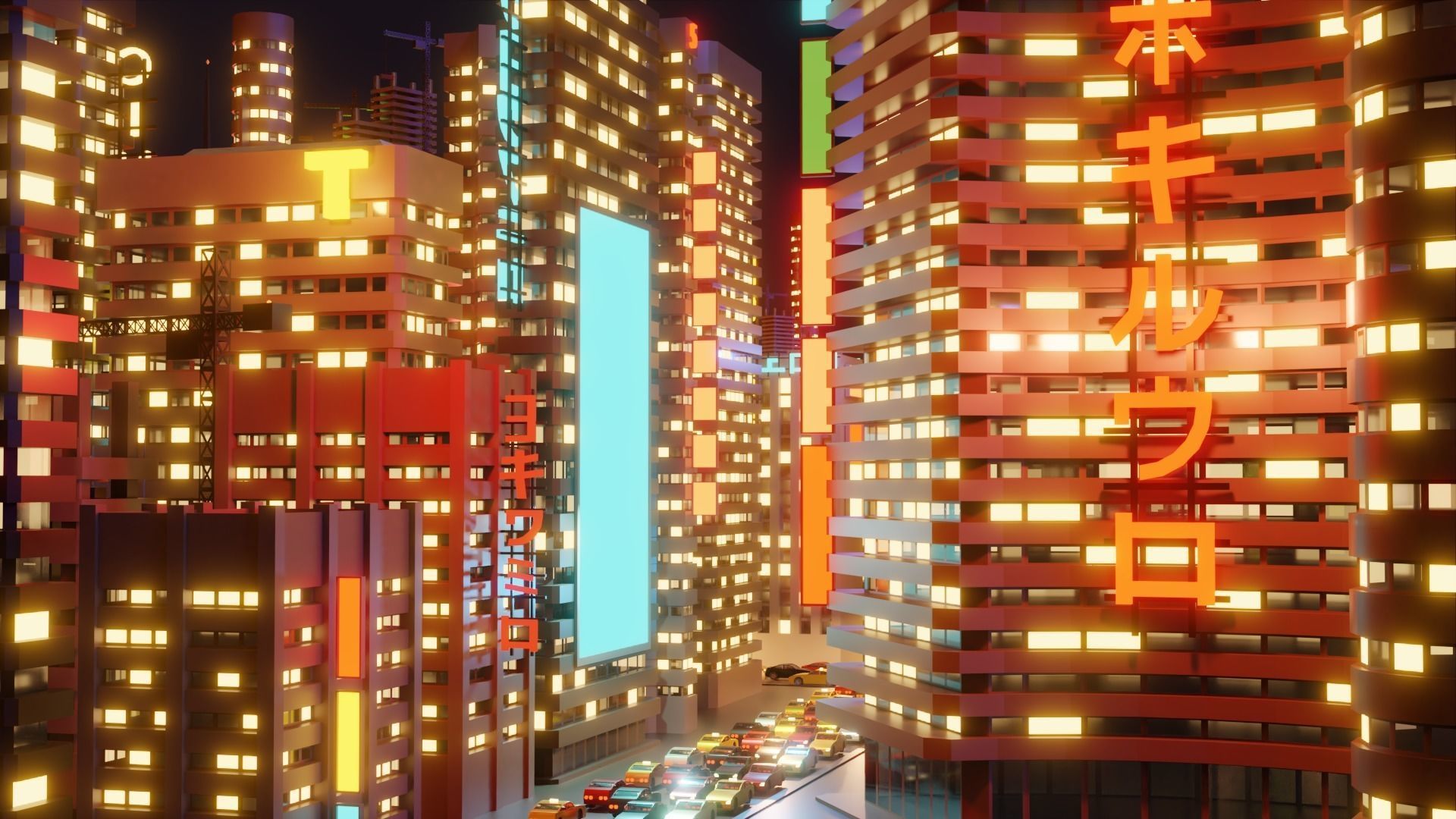 3D model City Lowpoly lit up at night VR / AR / low-poly | CGTrader