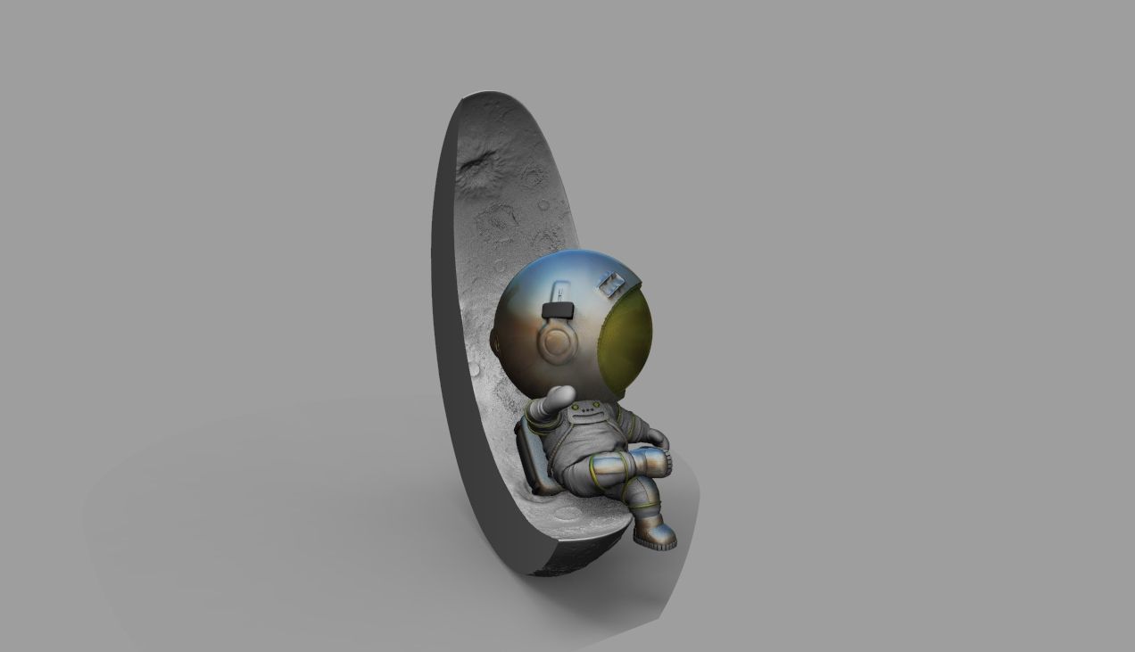 CUTE CHIBI SPACEMAN ON HALF MOON 3D PRINT MODEL 3D model 3D printable ...