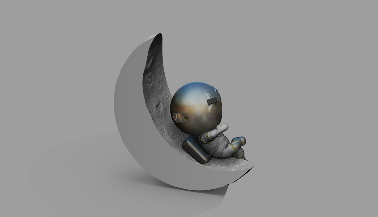 CUTE CHIBI SPACEMAN ON HALF MOON 3D PRINT MODEL 3D model 3D printable ...
