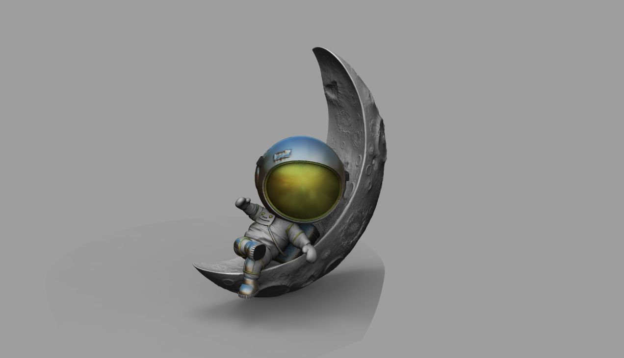 CUTE CHIBI SPACEMAN ON HALF MOON 3D PRINT MODEL 3D model 3D printable ...