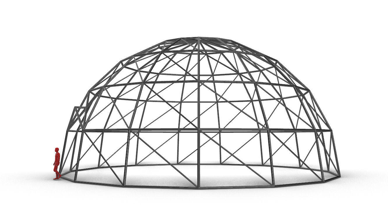Dome wire-frame structure with Diagonal reinforcement and entry 3D ...